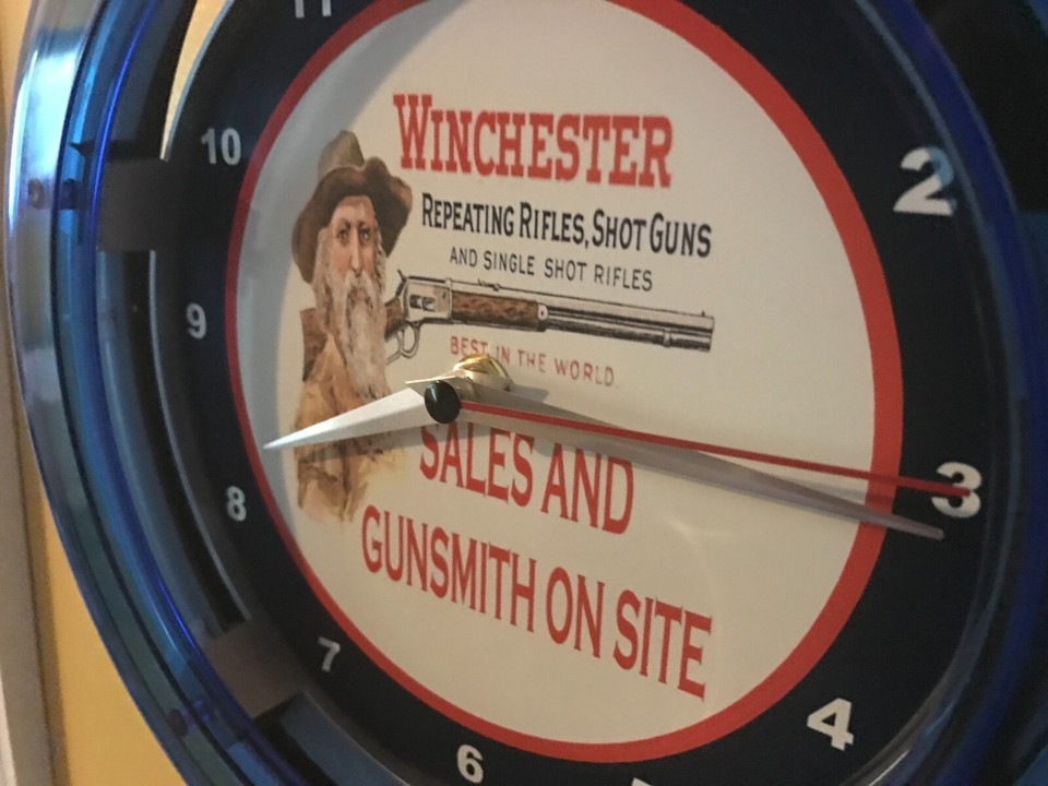 Winchester GunSmith Firearms Rifle Gun Store Man Cave Neon Wall Clock ...