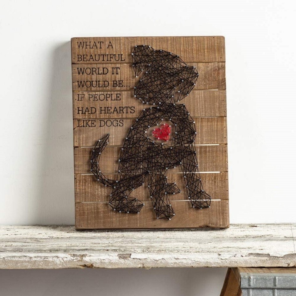 Hearts Like Dogs String Art Box Sign 12 x 15" Primitives By Kathy - NEW ...