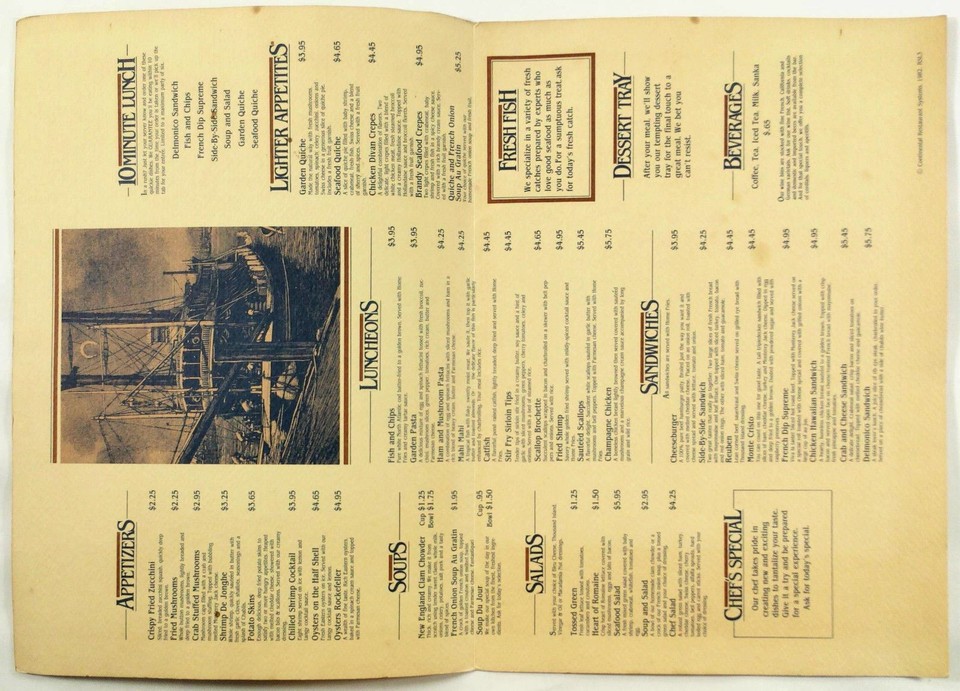 1982 Vintage Full Size Original Lunch Menu RIVER STATION Peoria IL | eBay