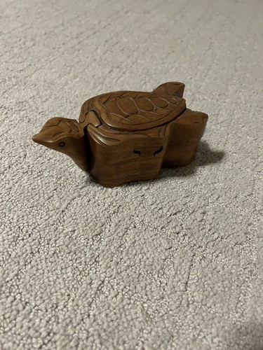 Wooden Carved Sea Turtle Puzzle Trinket Box From Hawaii, Excellent ...