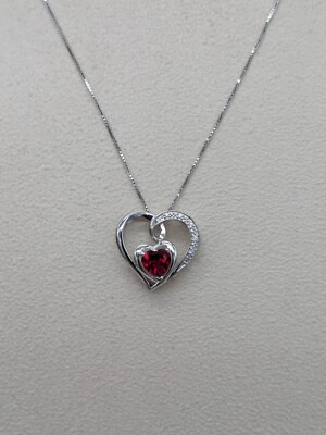 Sterling Silver Simulated Ruby Heart ️ Necklace With 18" 925 Chain | eBay
