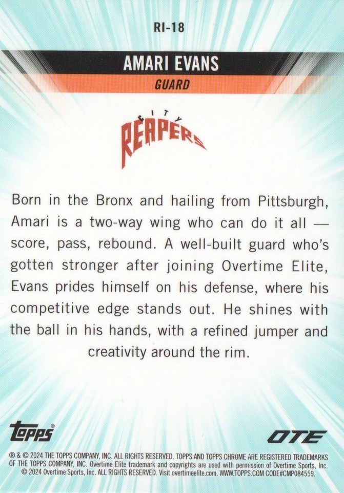 2023-24 Topps Chrome Overtime Elite Basketball Run It #RI18 Amari Evans ...
