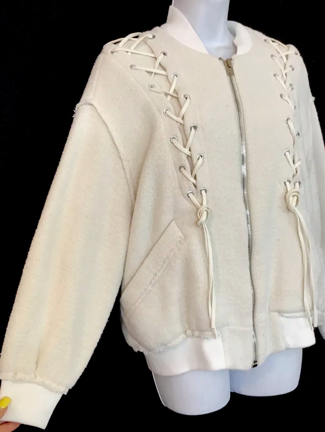 Iro Jacket Ivory Bomber Zip Up Leather lace up Size 34 | eBay