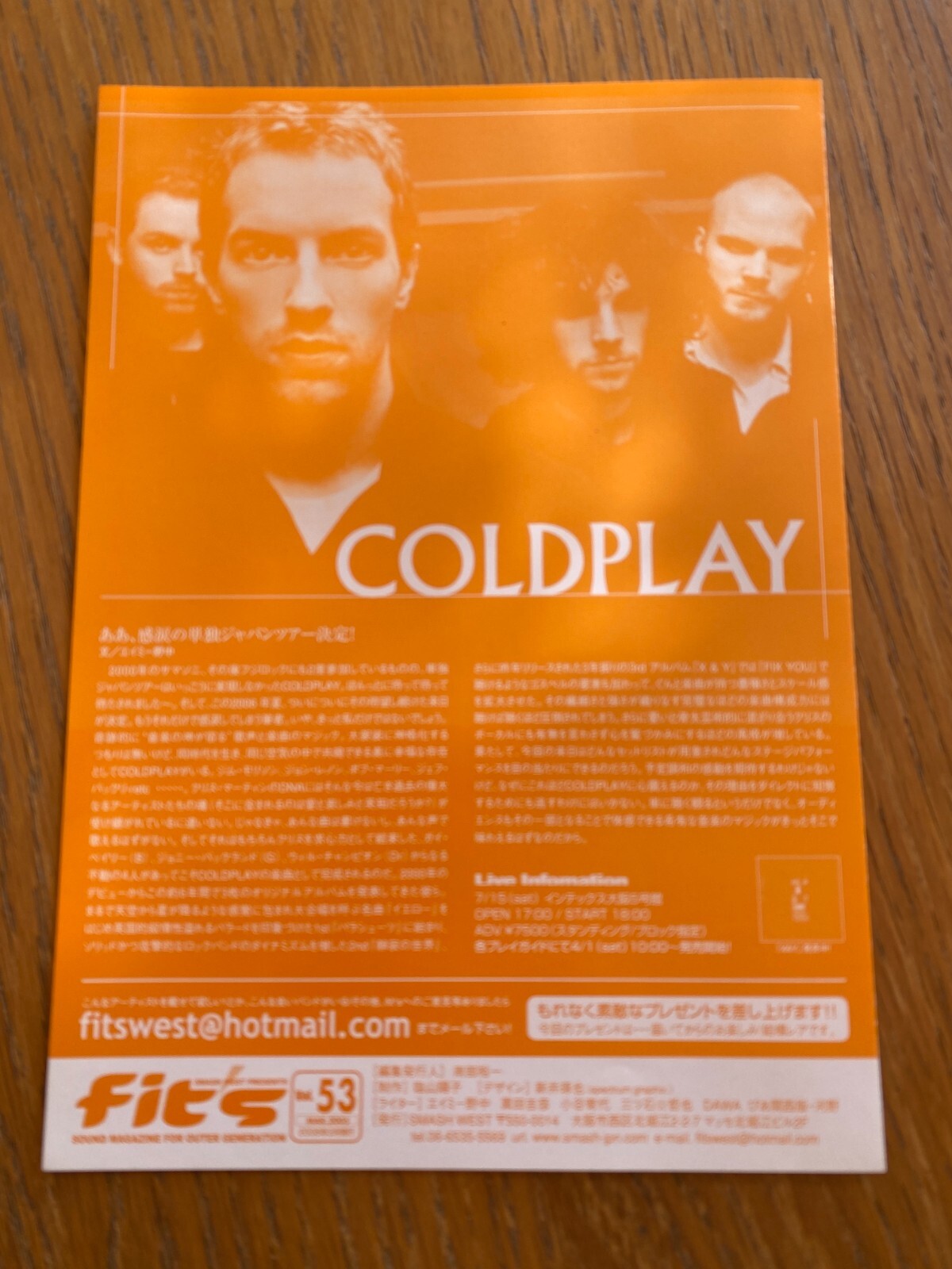 COLDPLAY Japan mini-poster x4 TWISTED LOGIC live concert gig CD MINT ...