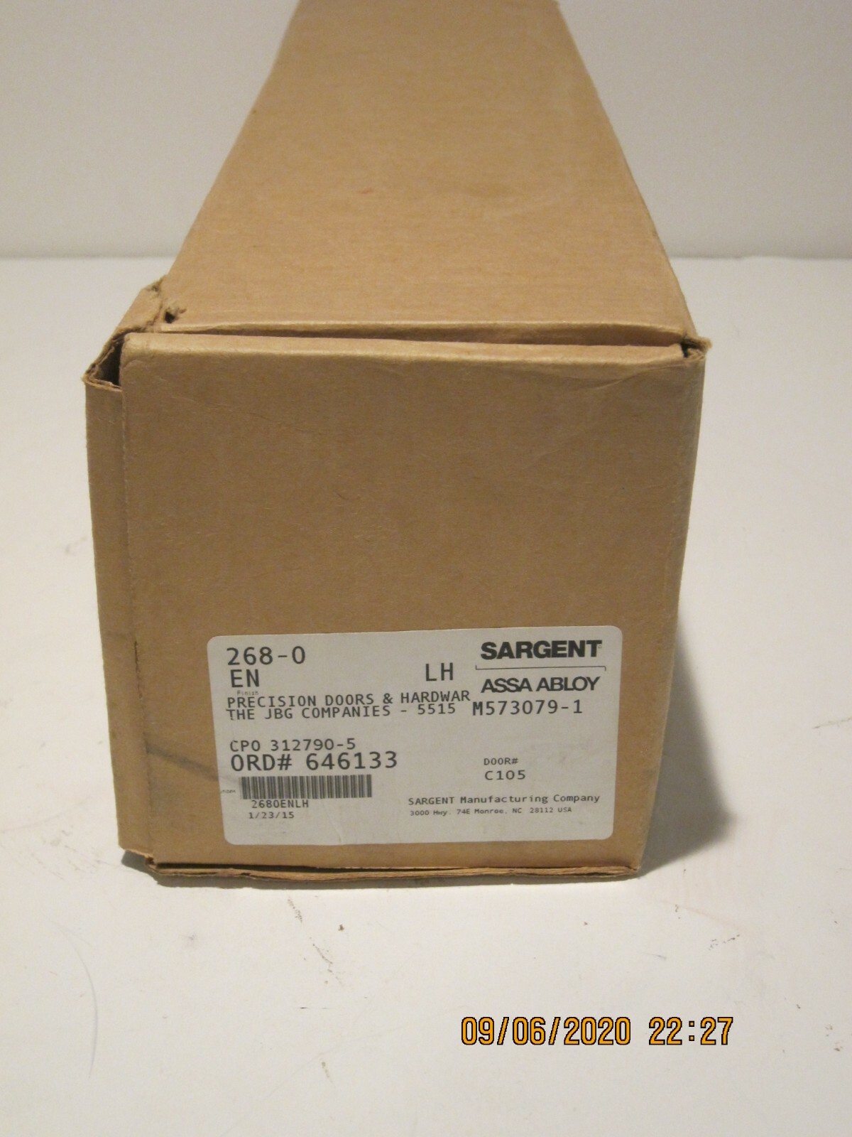 SARGENT MODEL 268-0 EN LH CONCEALED DOOR CLOSER W/TRACK DEMO/DISPLAY ...