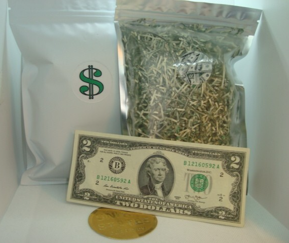Dept. of The TREASURY LONG Cut Shredded Currency Money in Sealed Foil ...
