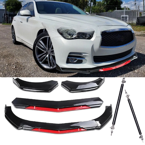 Front Bumper Lip Splitter Lower Spoiler Body Black+Red For INFINITI Q50 ...