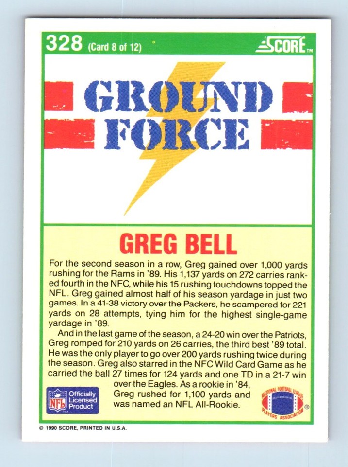 1990 Score Greg Bell Los Angeles Rams #328 | eBay