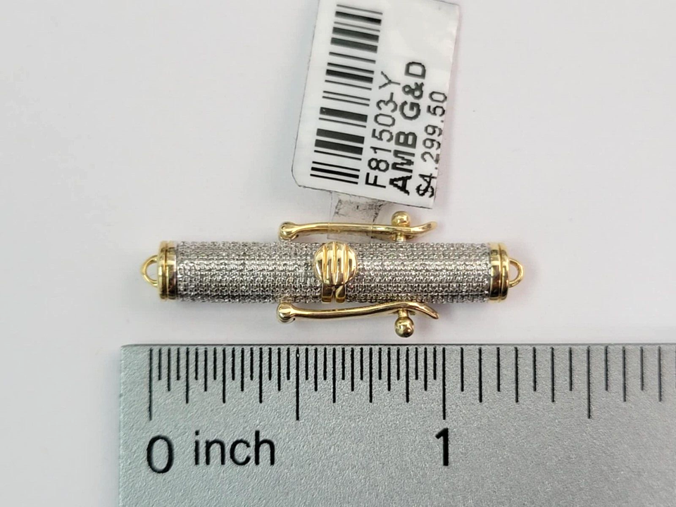 10K Yellow Gold Diamond Box Clasp Barrel Accessory 5MM Pave Set Double ...