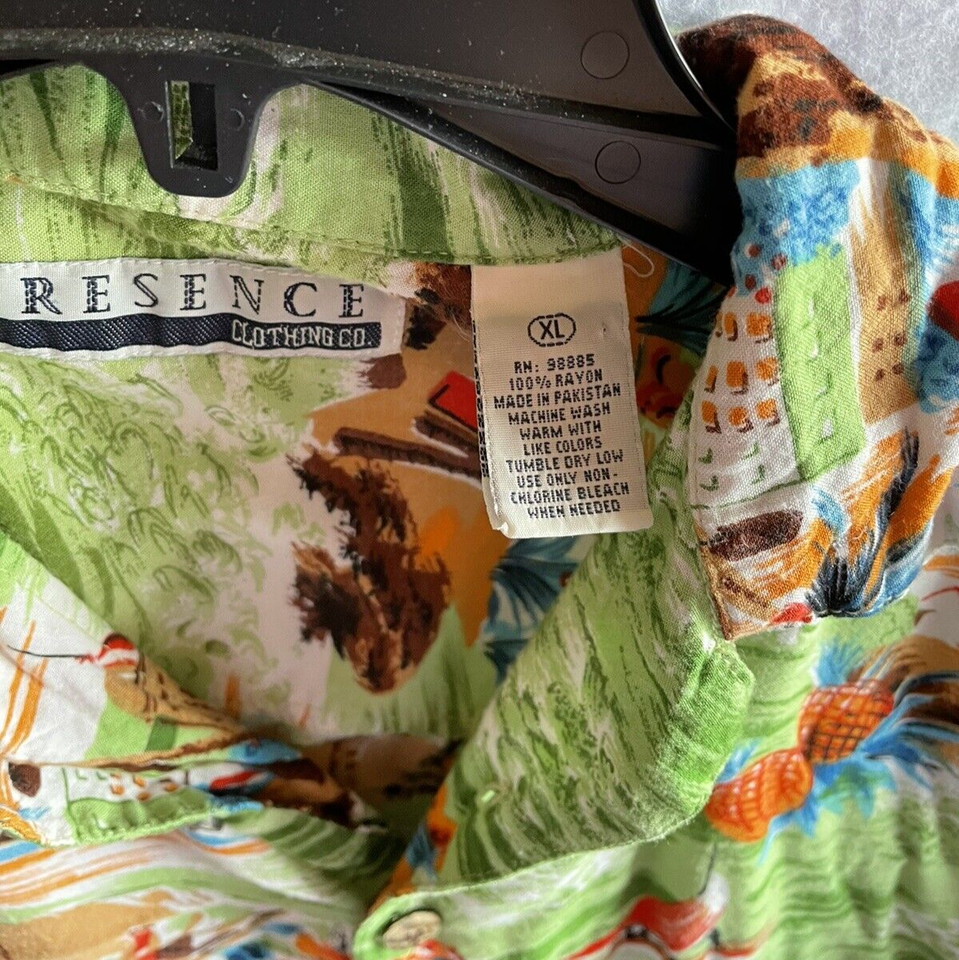 Presence Clothing CO Hawaiian Shirt Men SZ XLARGE Green Palm Trees ...