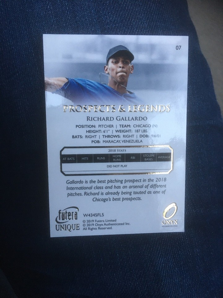 Richard Gallardo 2019 Onyx Futera Unique Prospects and Legends Chicago ...