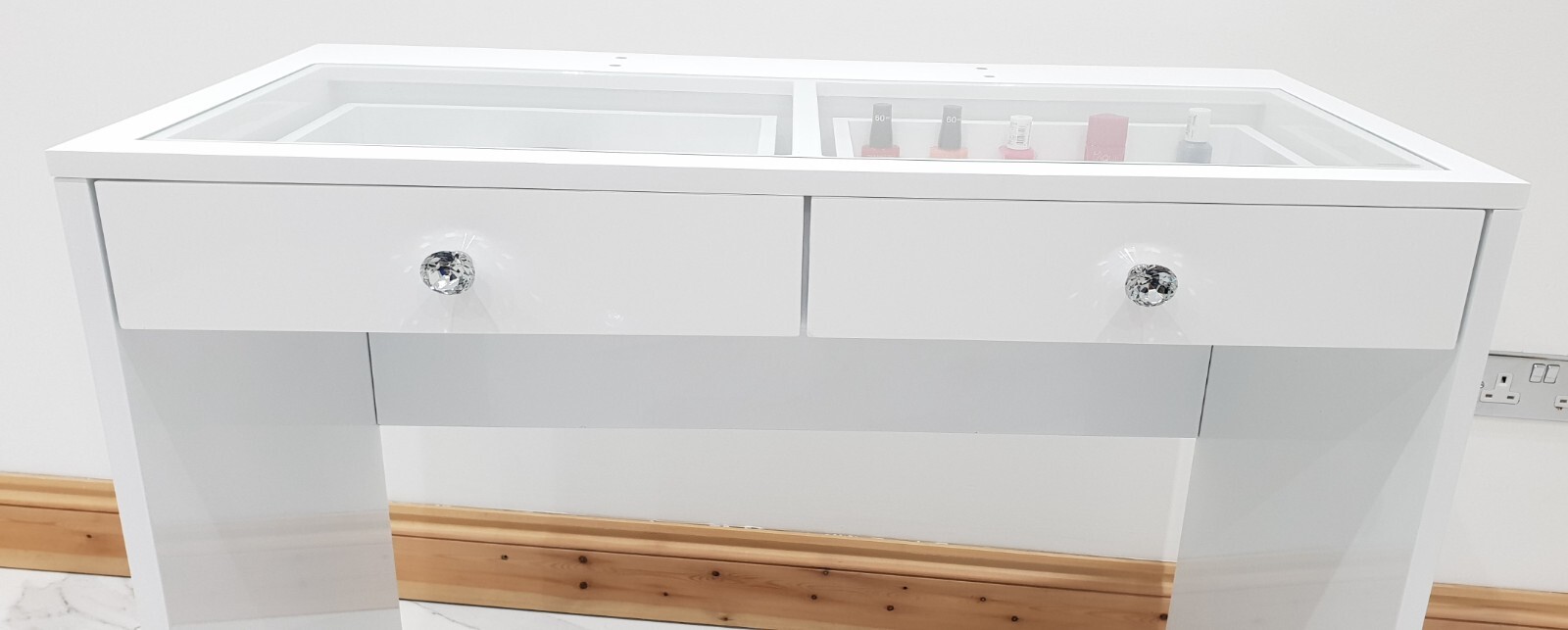 Dressing Table Vanity Station Clear Glass Top Salon Grade High-Gloss ...