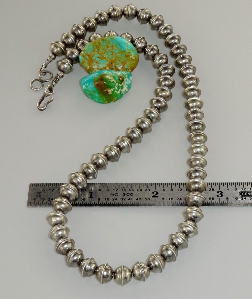 18" NAVAJO PEARL NECKLACE Vintage Dark STERLING Oxidized Old Pawn BENCH ...