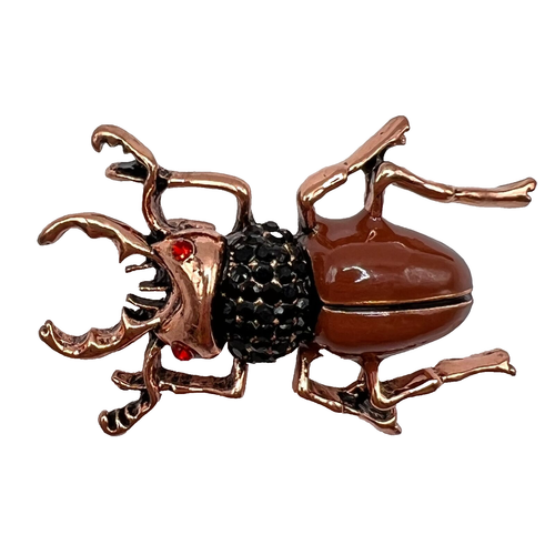BEETLE BROOCH Pin Insect Pincher Rhinestone Enamel Copper Tone Costume ...