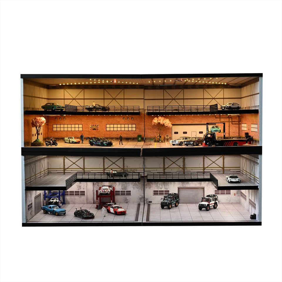 Diorama 1/64 Diecast Car Parking Lots Model LED Street Building Display ...