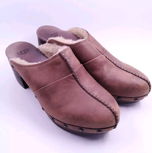 Women's Ugg Kassi Clogs Dark Brown Leather Shearling Lined usa Size 6 ...