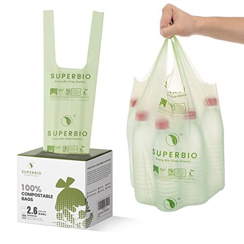 2.6 Gallon Compostable Handle Tie Garbage Bags 100 Count 1 Pack Kitchen ...