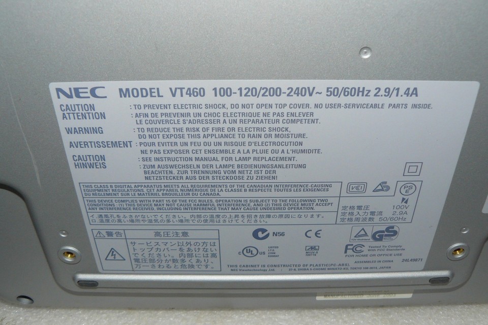 NEC VT460 LCD Projector W/ Case Computer Cord 100-120/200-240 VAC | eBay