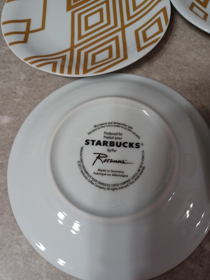 Starbucks Rosanna Plates 6 1/4 inch White & Gold Diamond Pattern Boxed ...