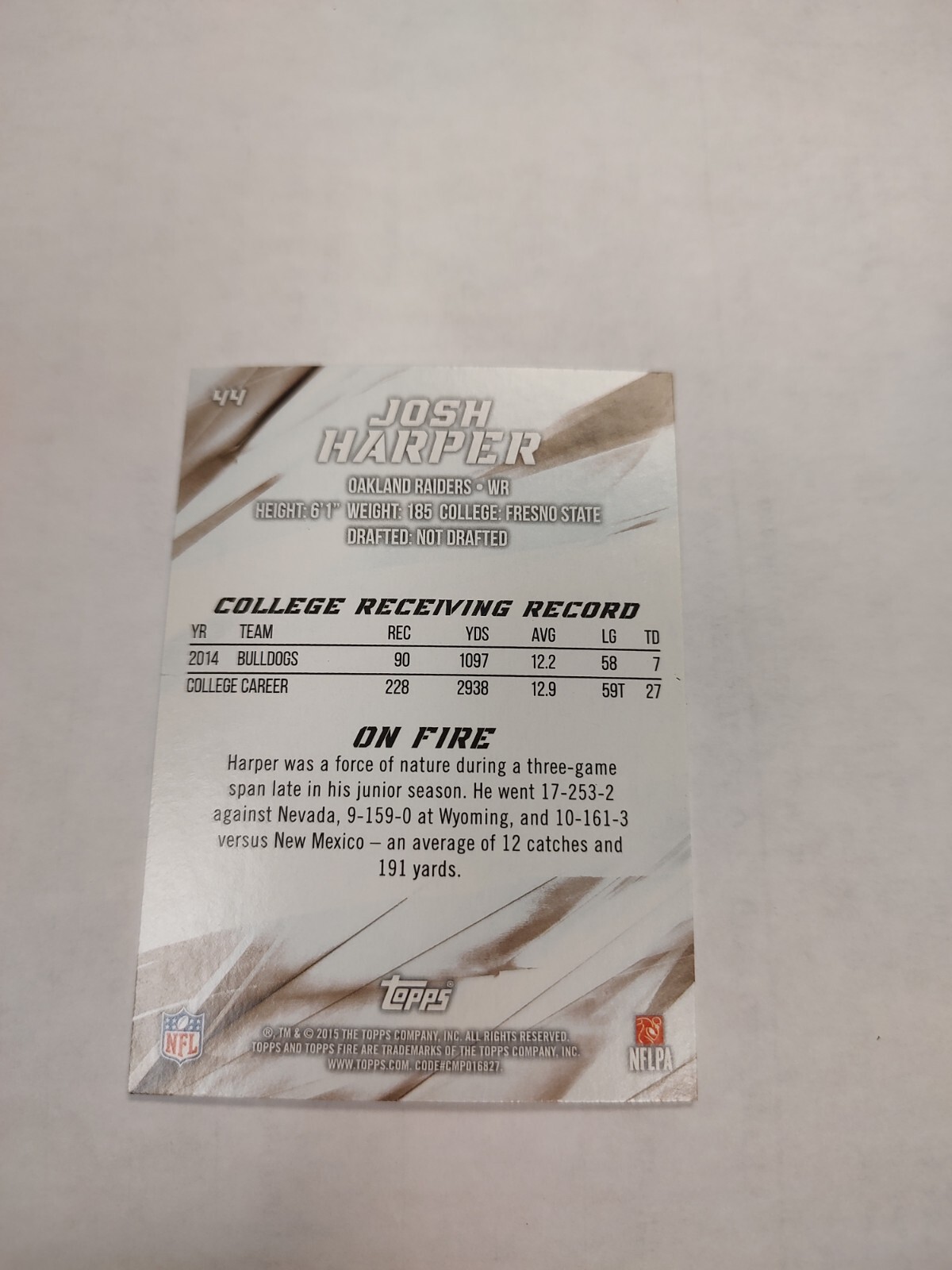 2015 Topps Fire - Rookies Silver #44 Josh Harper (RC) for sale online ...