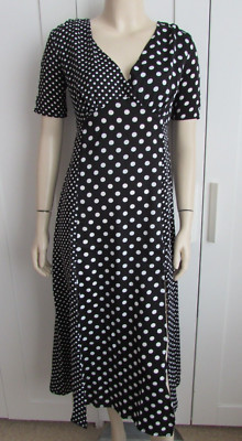 French Connection Black Spotty Polka Dot Dress Midi Soft Drape Size UK ...