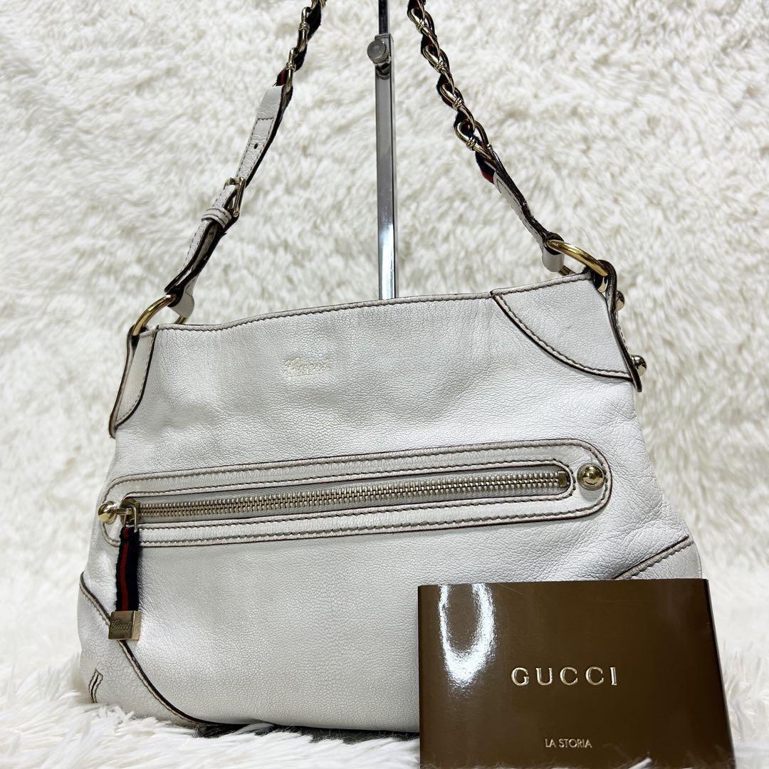 Gucci Sherry Line Leather Shoulder Bag Pouch White Gold Gucci Sherry Line Leather Shoulder Bag Pouch White Gold