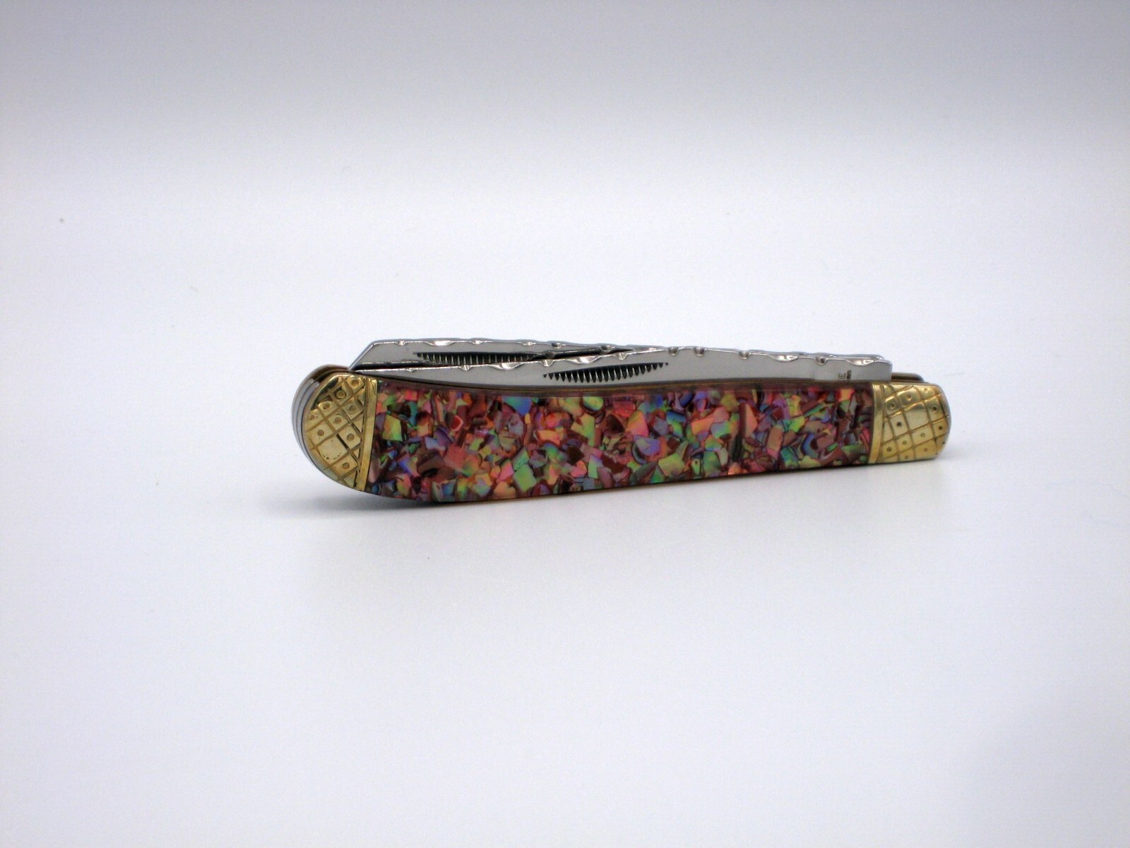 NEW-Cherokee Stoneworks Crushed Abalone Multi Color 2 Blade Trapper ...