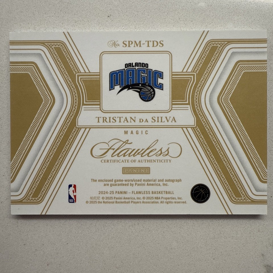 2024/25 Panini Flawless Tristan Da Silva Game Used Rookie Patch Auto ...