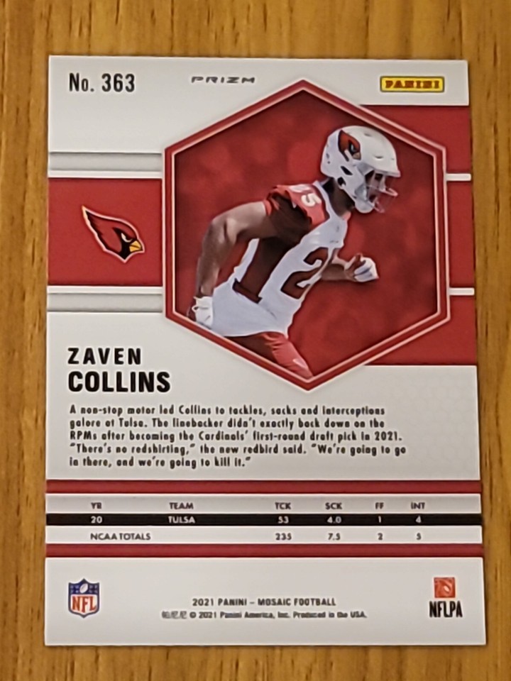 Zaven Collins 2021 Mosaic Football Silver Prizm SP AZ Cardinals RC ...