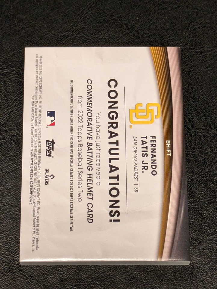 Fernando Tatis Jr. 2022 Topps #BH-FT Batting Helmet Commemorative Relic ...