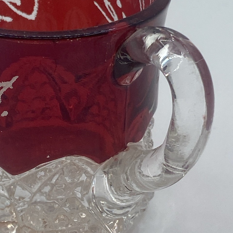 Antique Ruby Red Flash Glass Souvenir Handled Cup Peoria 1908 Elsie ...