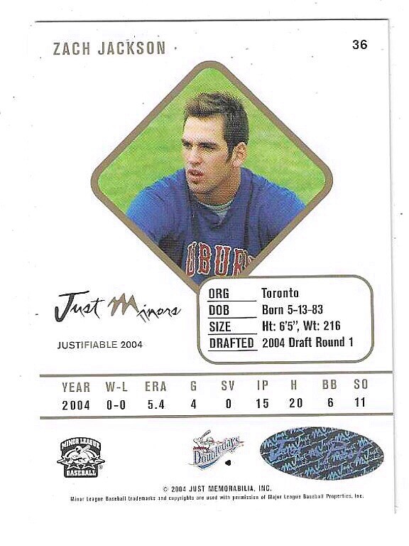 2004 JUST MINORS ZACH JACKSON JUSTIFIABLE AUTO #36 AUBURN DOUBLEDAYS | eBay