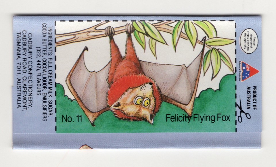 Australian Cadbury Furry Friends Wrapper 1987. #11 Felicity Flying Fox ...