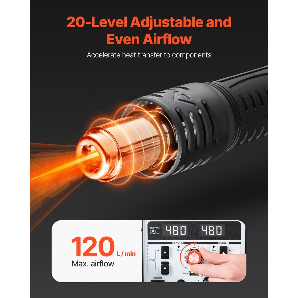 Uimoso 2-in-1 Hot Air Rework & Soldering Station 820W w/ Digital ...