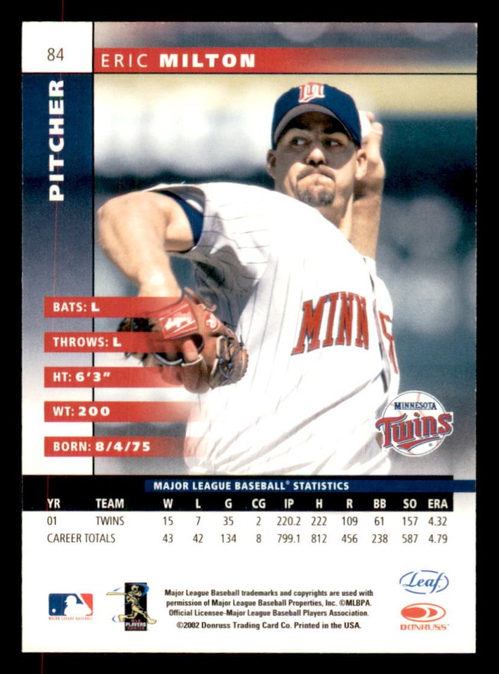 2002 Leaf #84 Eric Milton Minnesota Twins | eBay
