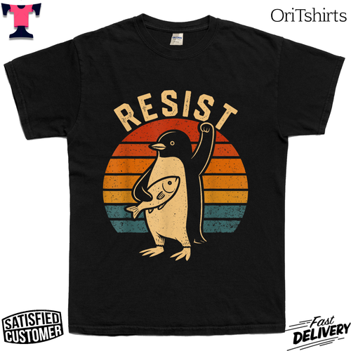 Funny Penguin Resist Shirt Penguins Protest Against Tariffs Unisex T ...