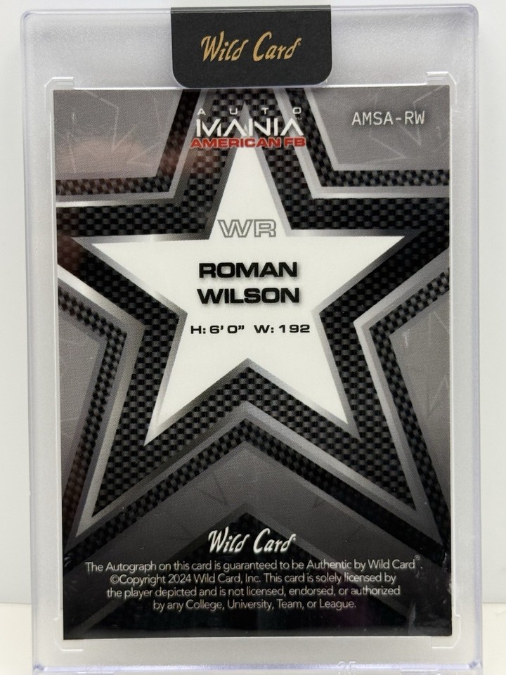 Roman Wilson 2024 Wild Card Automania American FB RC Auto #1/1 AMSA-RW ...
