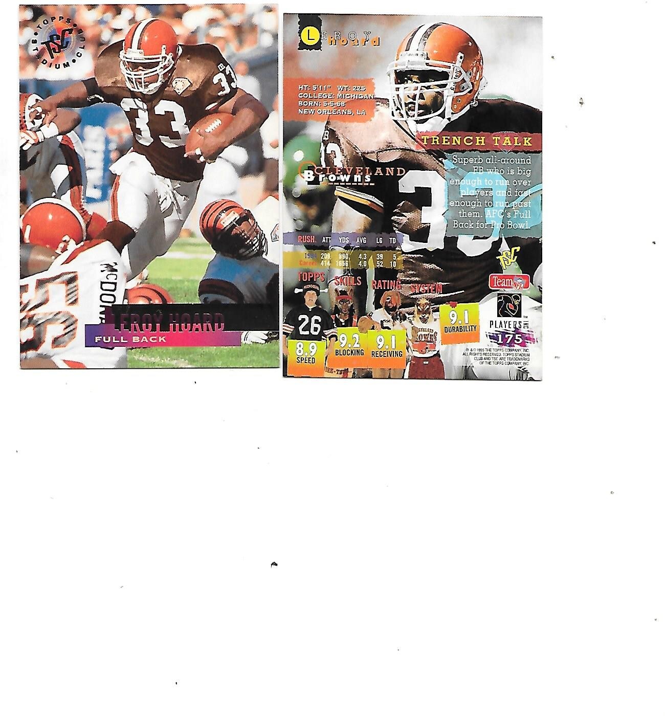 Leroy Hoard 1995 Topps Stadium Club Football Card #175 BOGO FREE ...