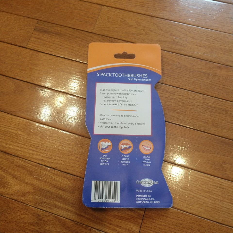 Brush 'n Clean 5 Pack Soft Nylon Bristle Toothbrushes NEW in Package | eBay