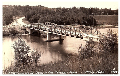RPPC Postcard Bridge Over Au Sable at Five Channels Dam Hale Michigan ...