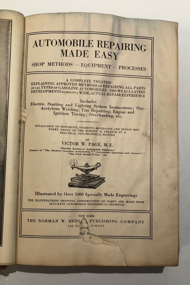 Automobile Repairing Made Easy Victor Page 1916 Edition Hardcover Book ...