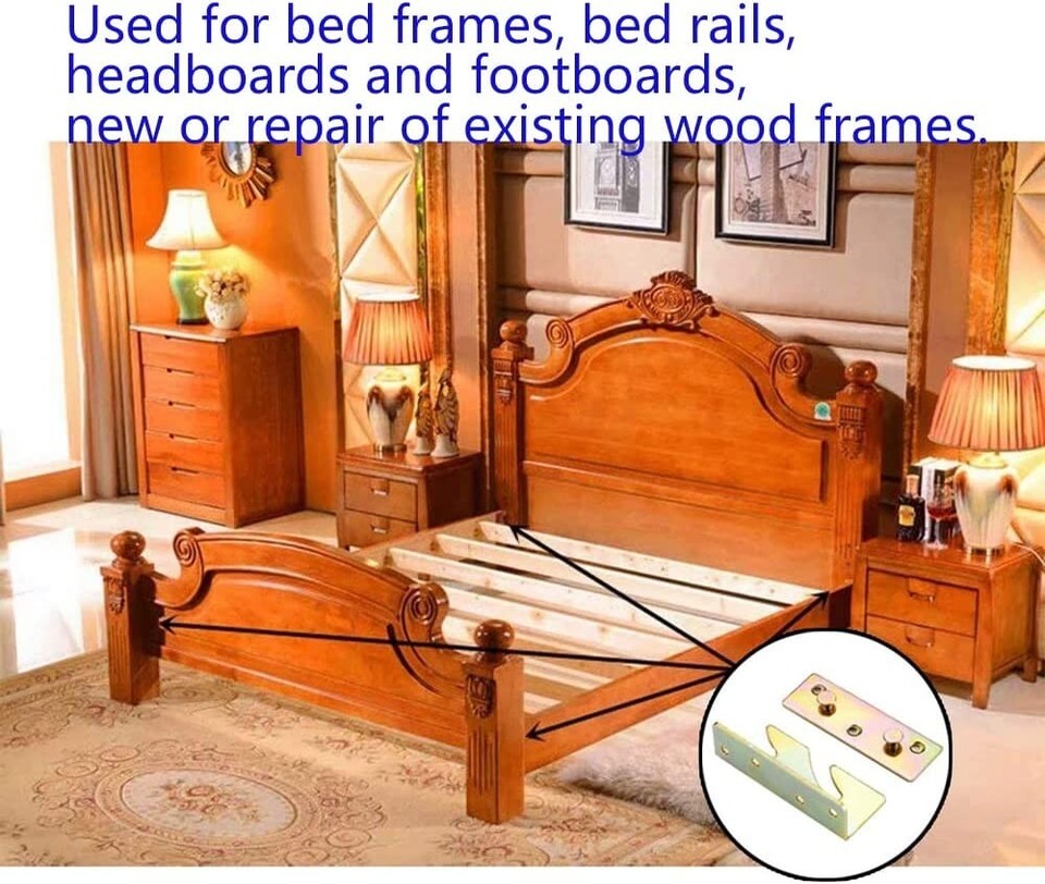 4 Set Bed Frame Rail Brackets Fitting Woodworking Accessories Connector ...