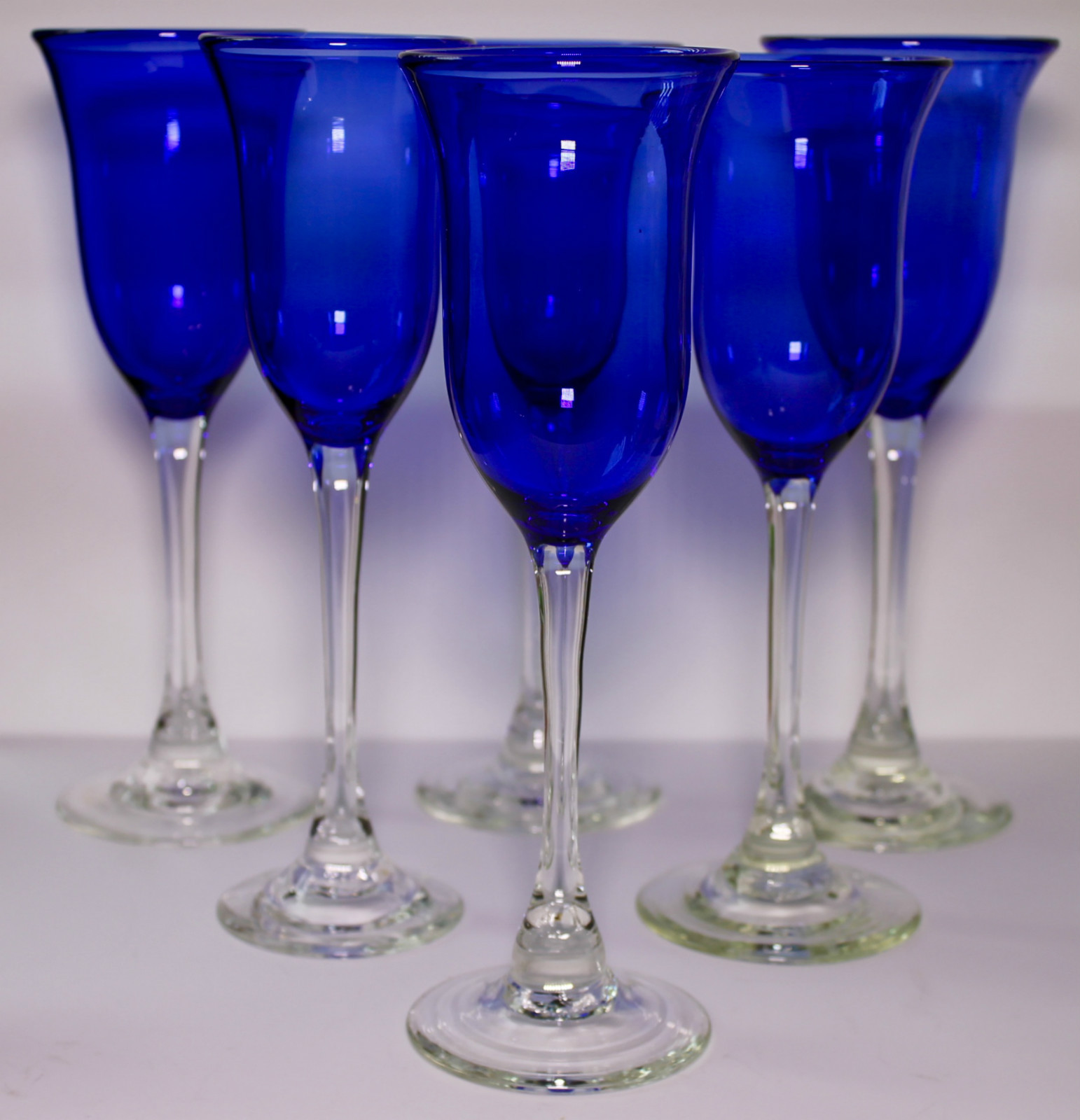 Charles Correll Studio Art Glass Blue Clear Tall Goblet Goblets Stems ...