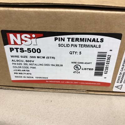 NSI PTS-500 Pin Terminal 500 MCM STR AL9CU Pink 600V QTY of 5 | eBay
