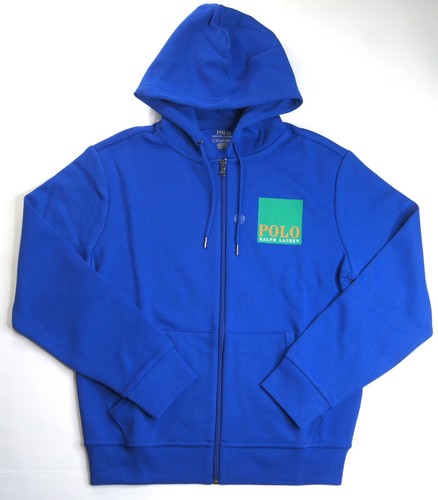 POLO RALPH LAUREN Men's Royal Blue Box Logo Double Knit Full Zip Hoodie ...