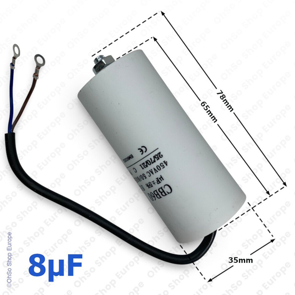 8uf 450v Wired Capacitor CBB60 For Electric Induction Motor/Engine ...