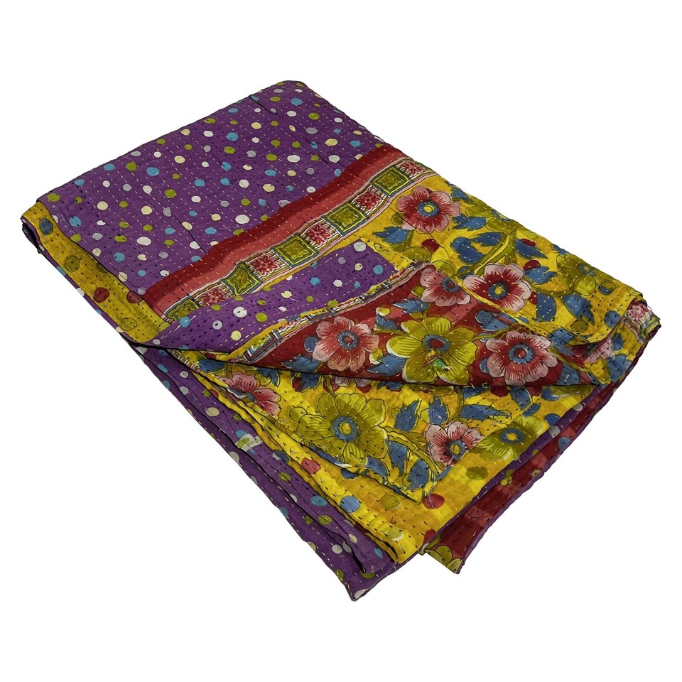 Indian Handmade Bedspread Vintage Kantha Quilt Cotton Blanket Gudari ...