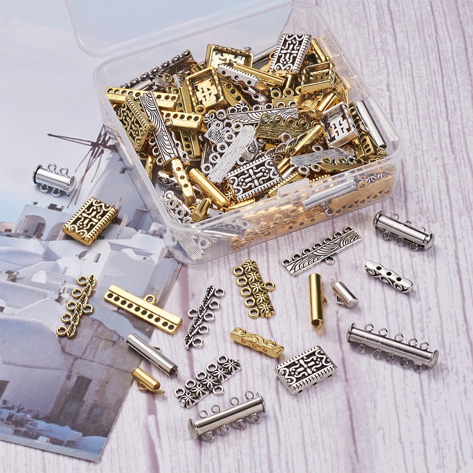 148pc Brass Magnetic Slide Lock Clasps Alloy Links /Iron Slide On End ...