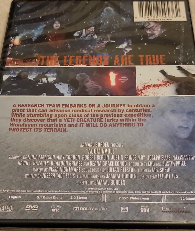 Abominable DVD Yeti Snowman Rare horror Halloween 816943016219| eBay