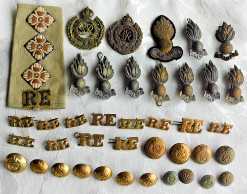 40x WW1 WW2 RE ROYAL ENGINEERS UBIQUE REGIMENT CAP HAT TITLE BADGES ...
